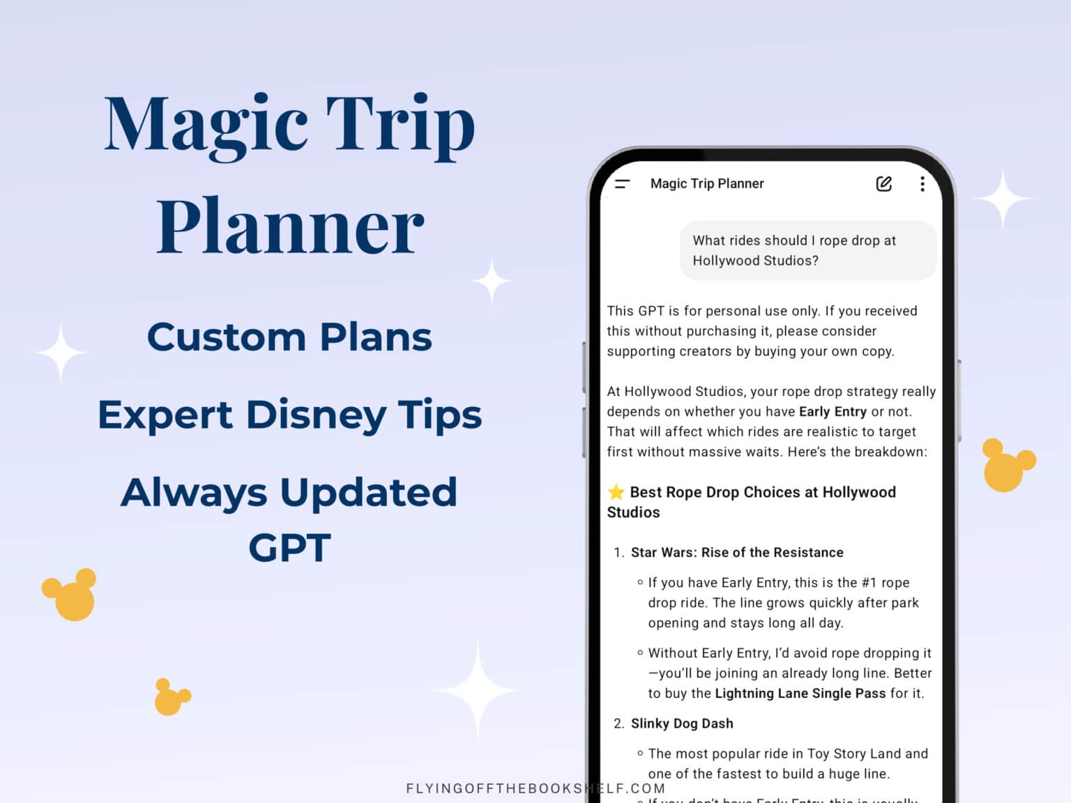 Magic Trip Planner Custom Disney Planning GPT - Flying Off The Bookshelf