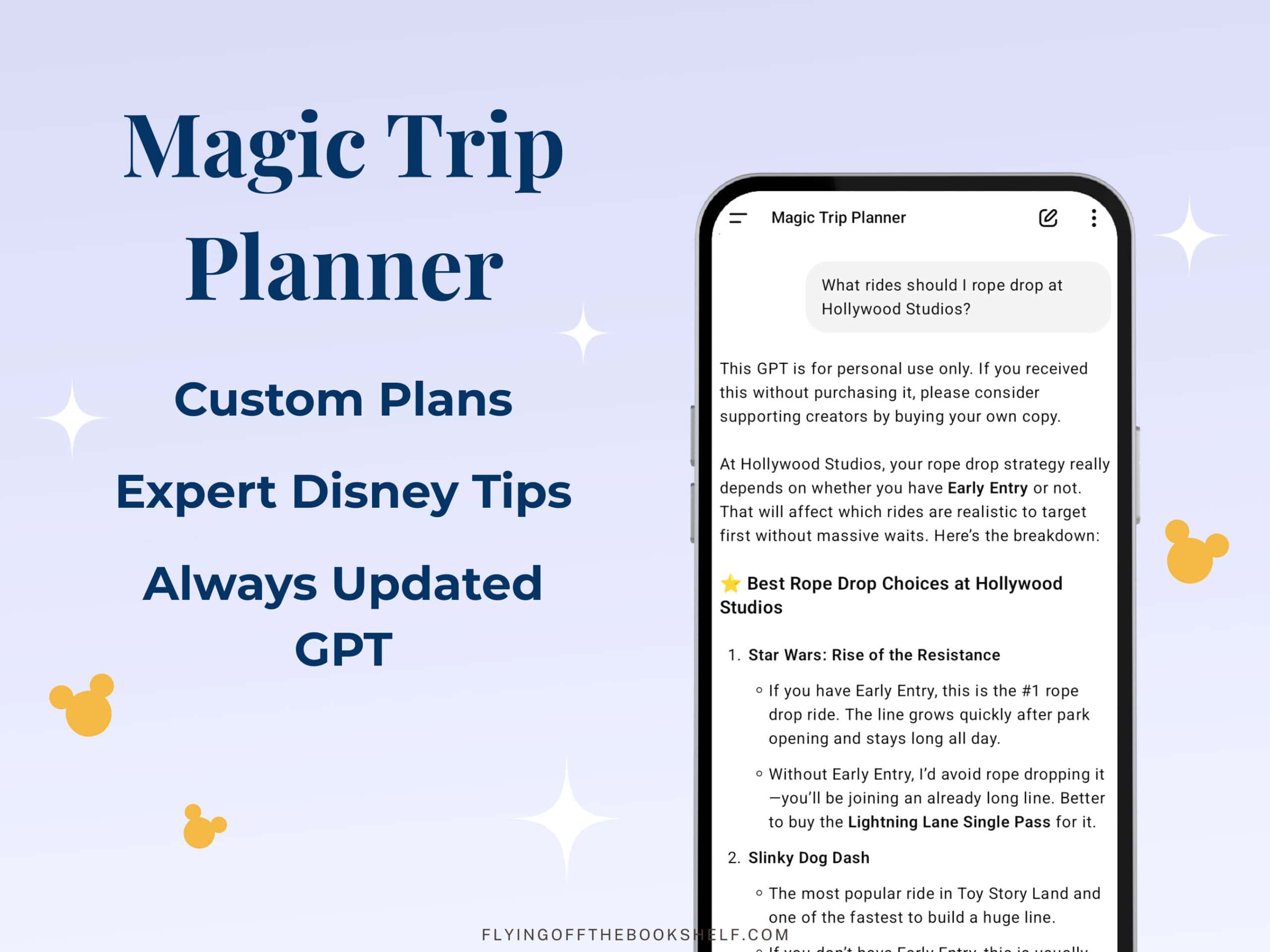 Magic Trip Planner Custom Disney Planning GPT - Flying Off The Bookshelf